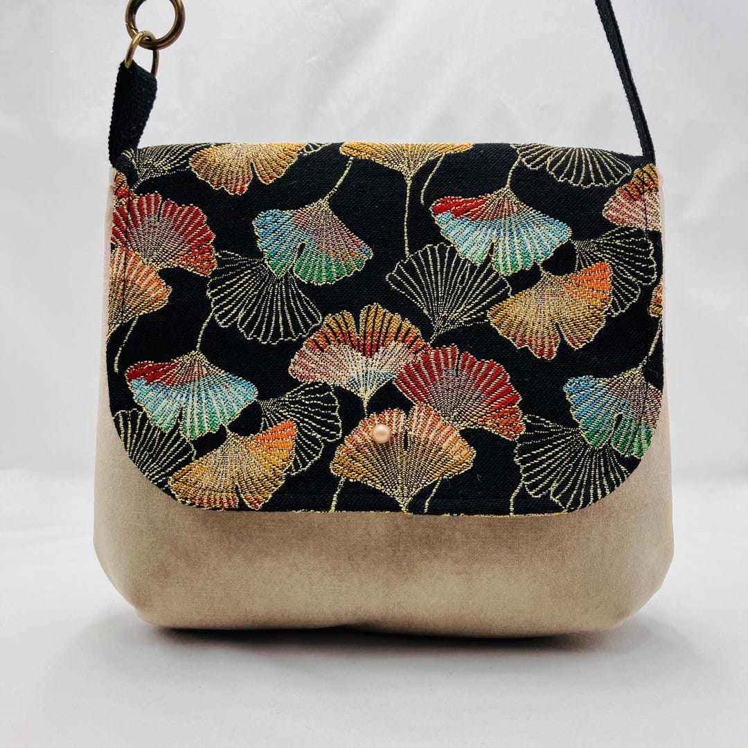 Shoulder Bag in Beige and Gold Velvet With a Ginkgo Flower Flap - Etsy