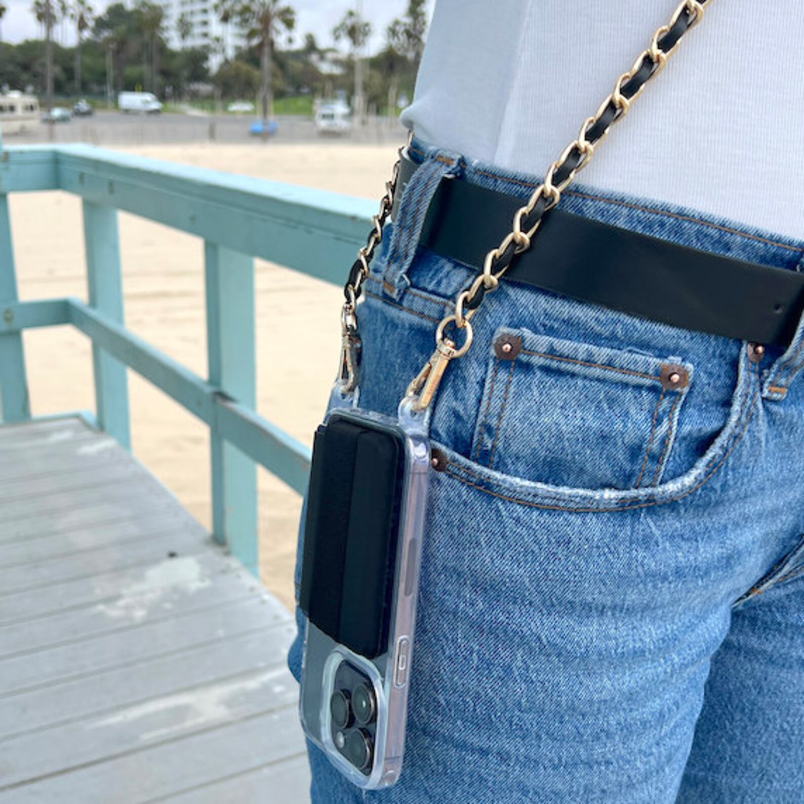 Crossbody Phone Case - Vegan Leather & Gold Strap - Detachable Lanyard ...