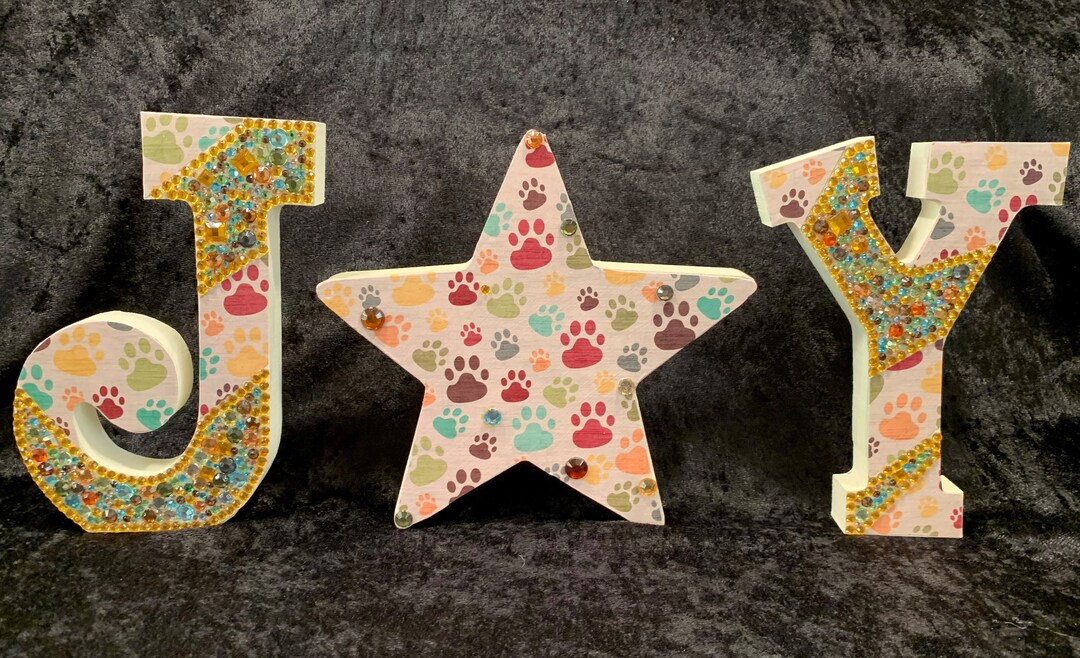 JOY Puppy Dog Paw Print Sign Shelf Sitter Rhinestones Bling - Etsy