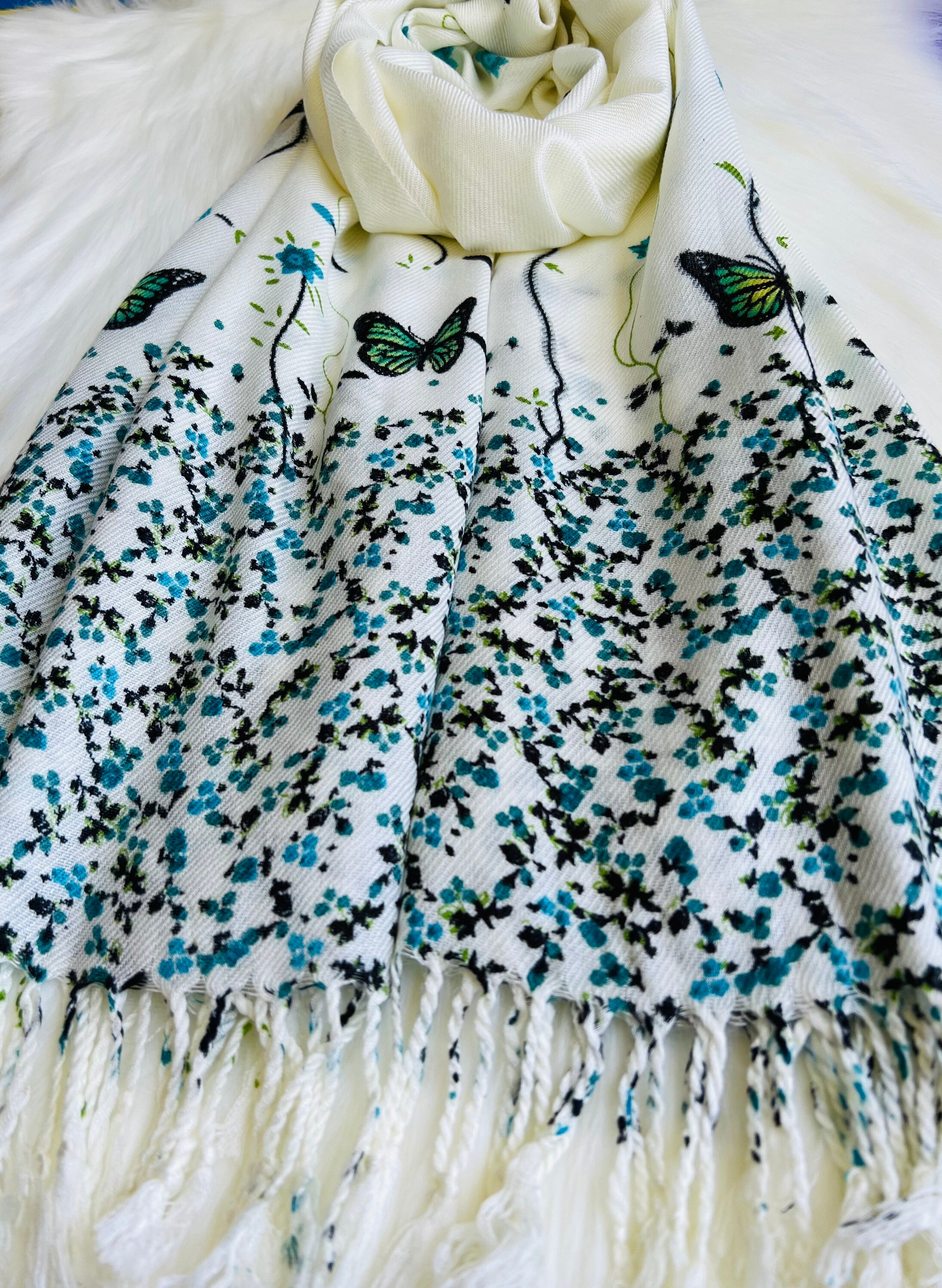 Light Blue Butterfly Floral Scarf for Women, Warm Soft Flower Scarf ...