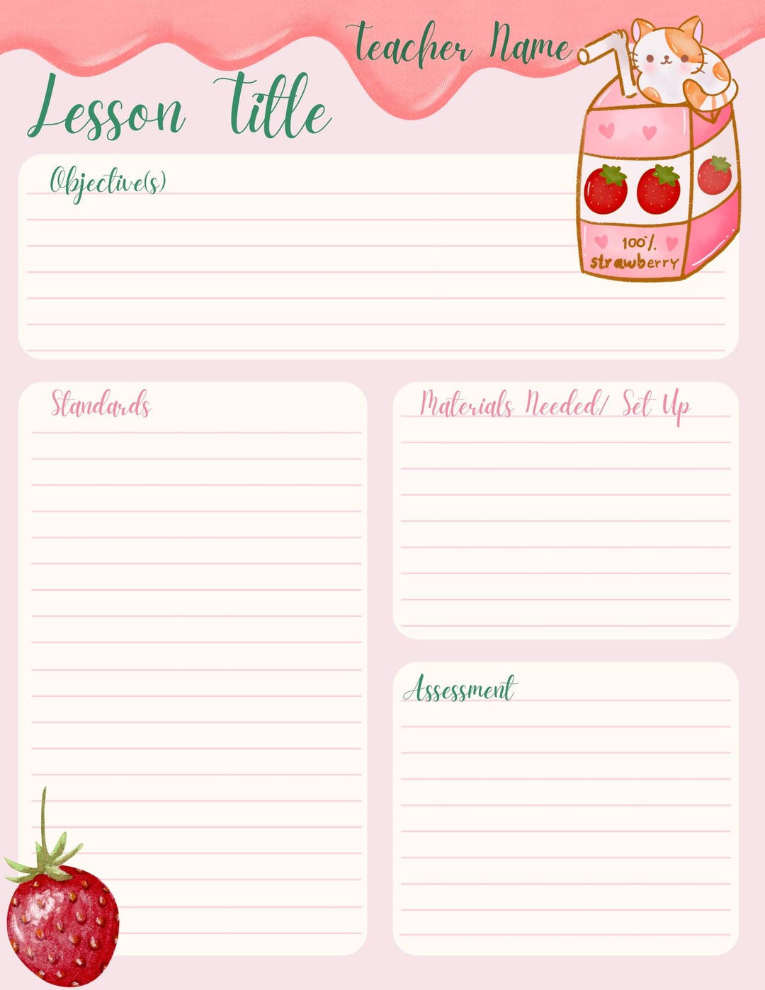 Strawberry Milk Lesson Plan Template - Etsy