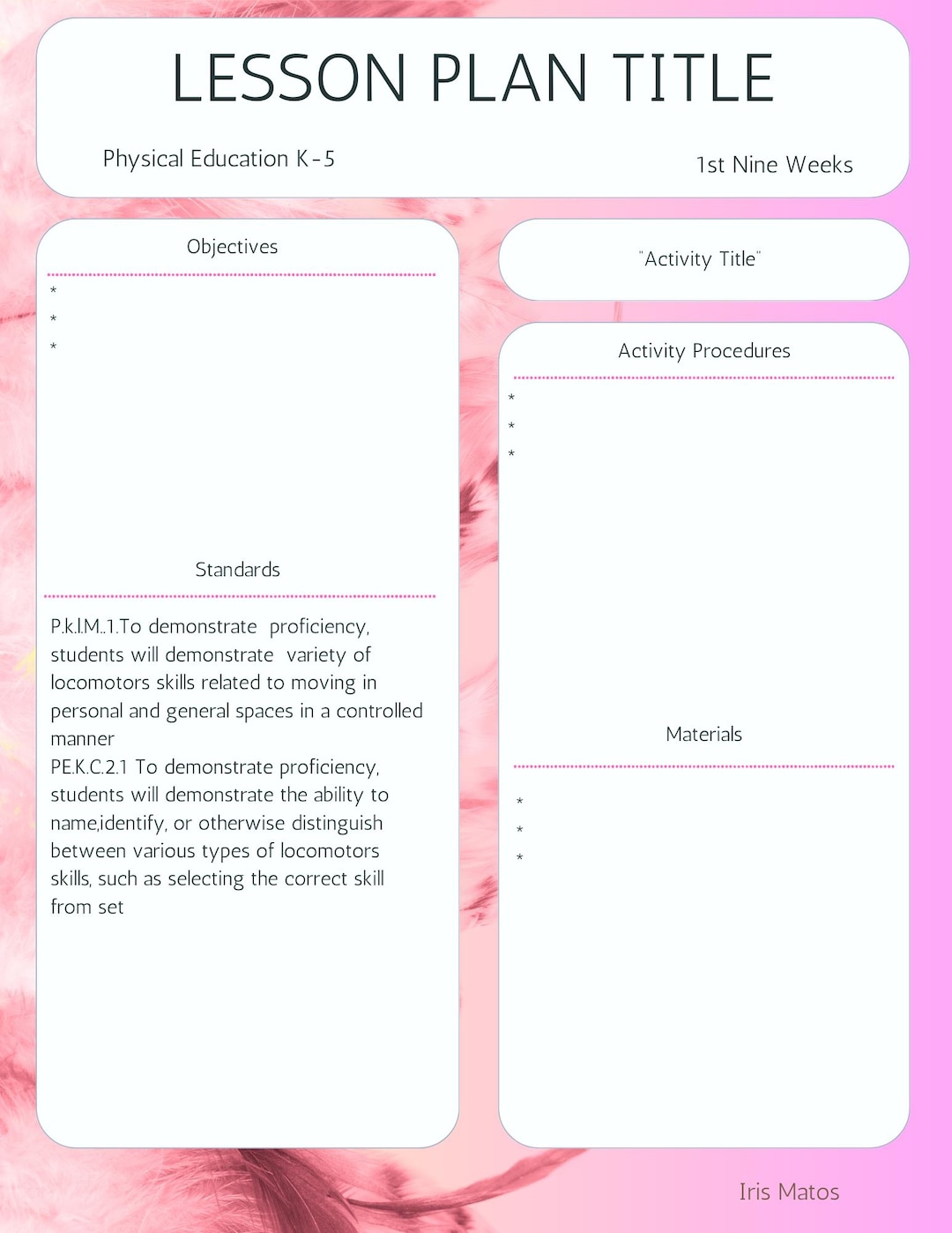 Simple Pink Lesson Plan Template- Type In - Etsy