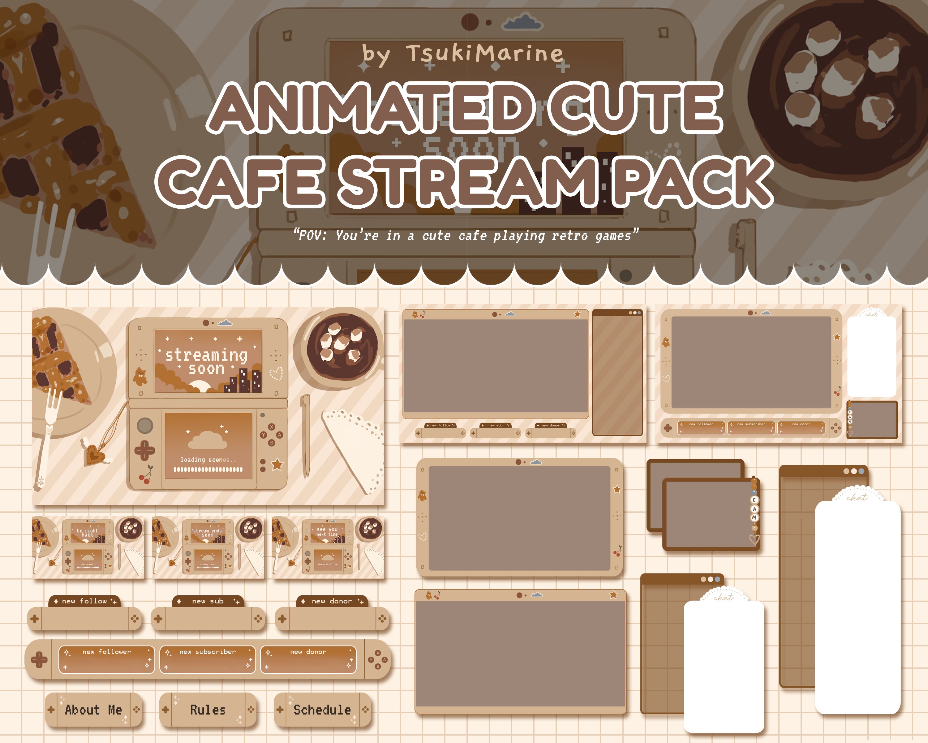 Customizable Animated Cute Cafe Stream Pack OBS STREAMLABS - Etsy