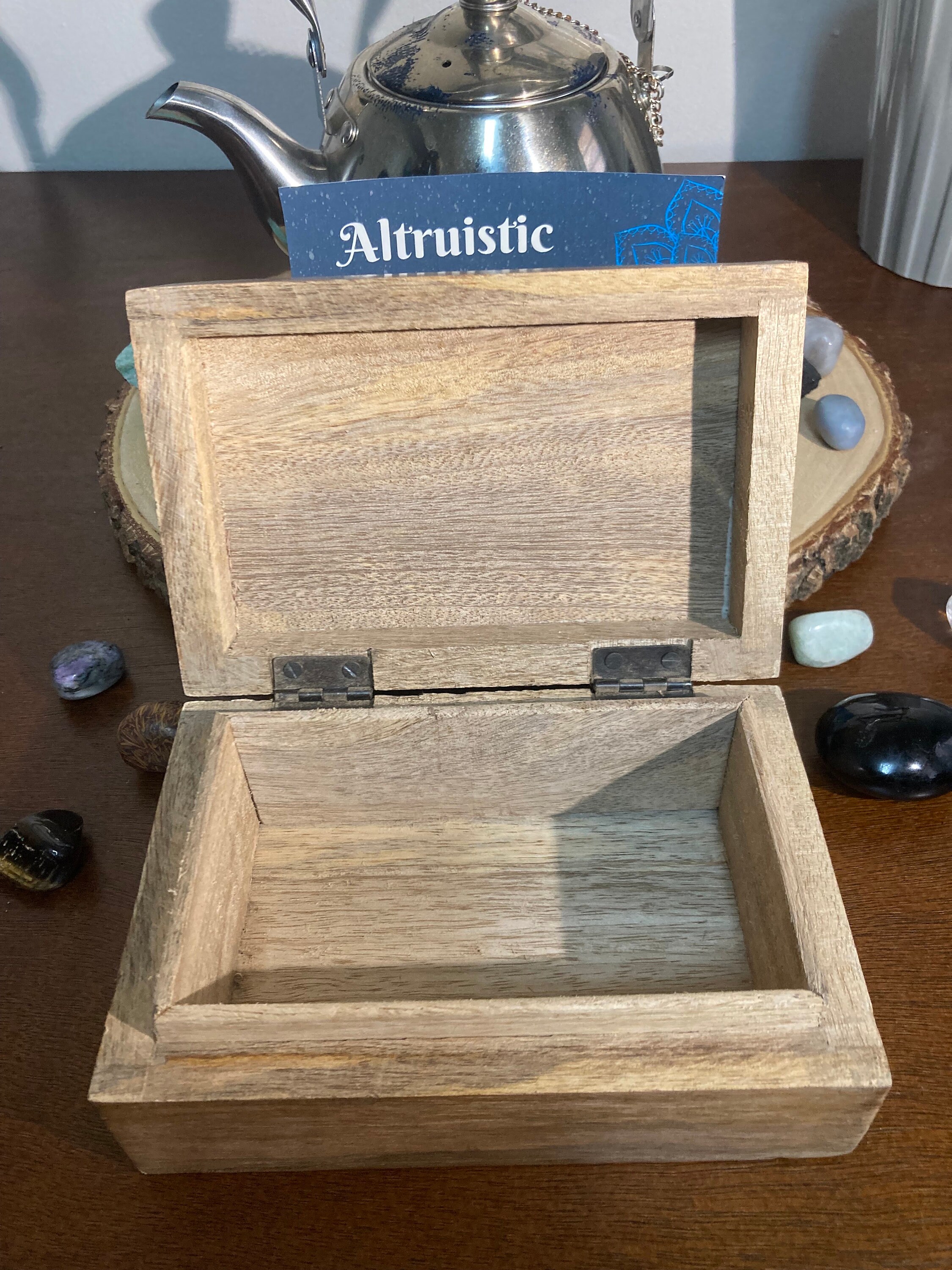 Triple Moon Smudge & Wooden Crystal Box for Herbs, Alter Decor, Spell ...