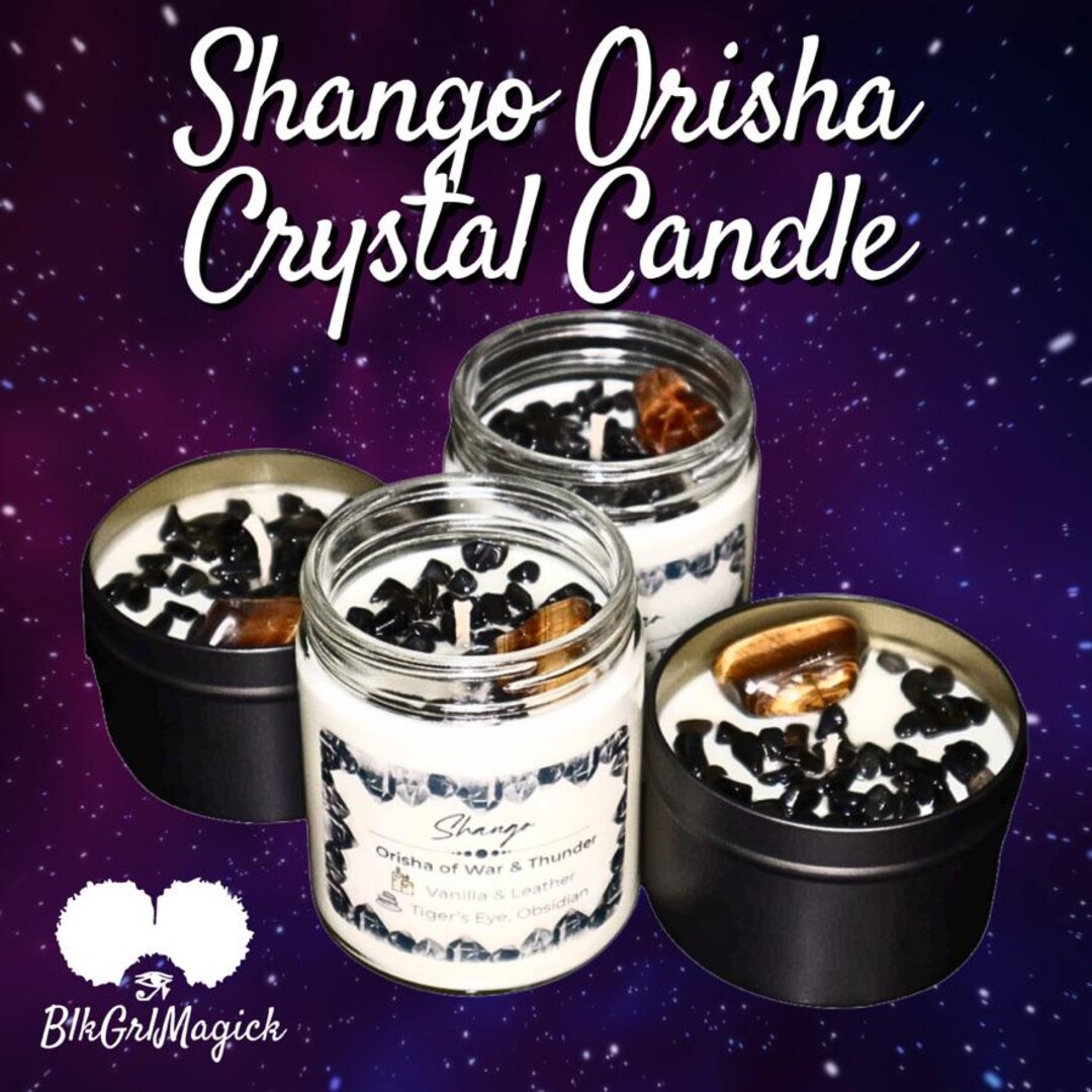 SHANGO Orisha Crystal Candle • Chango Orisa Obsidian & Tiger Eye ...