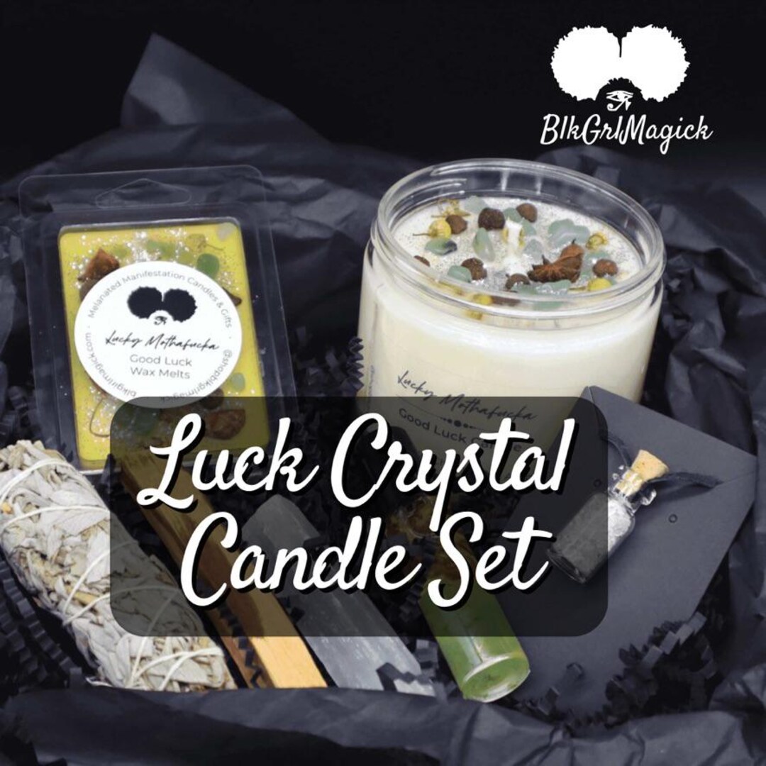 6pc GOOD LUCK Manifestation Candle Gift Set Raw Aventurine Crystal ...