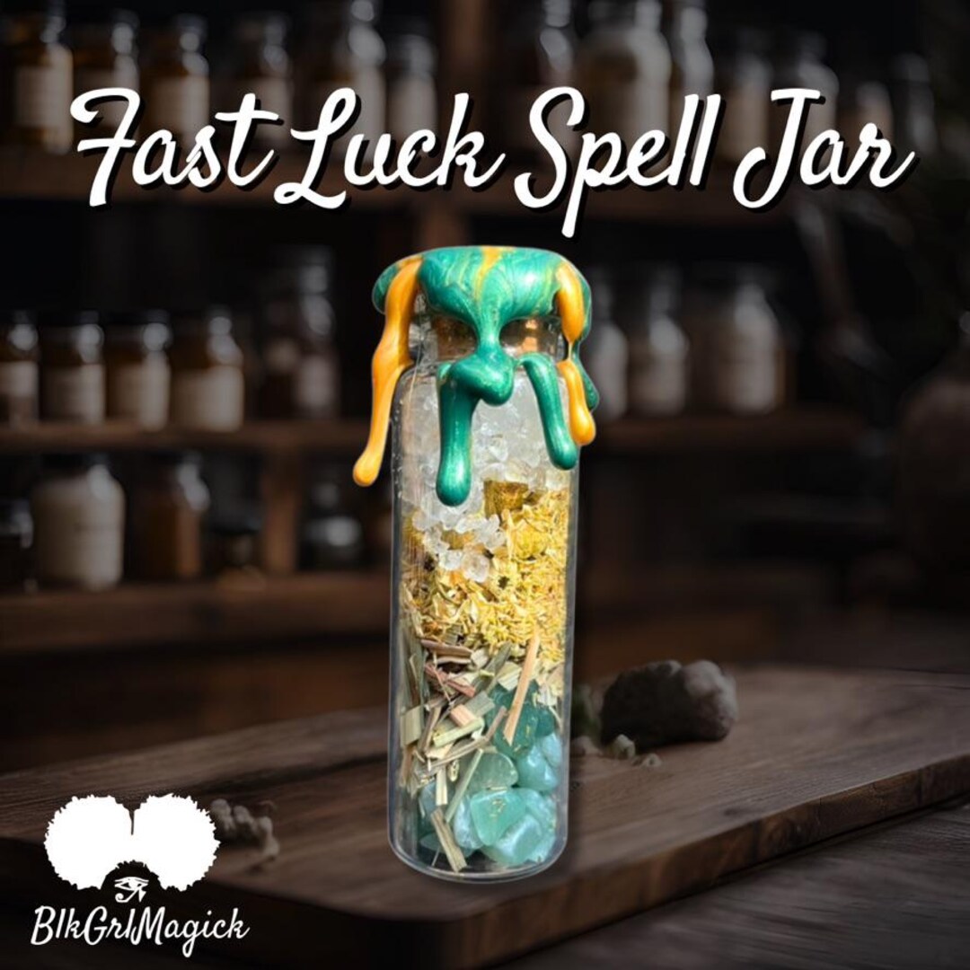 GOOD LUCK Spell Jar • Sealed W/ Full Moon Charged Green Aventurine ...