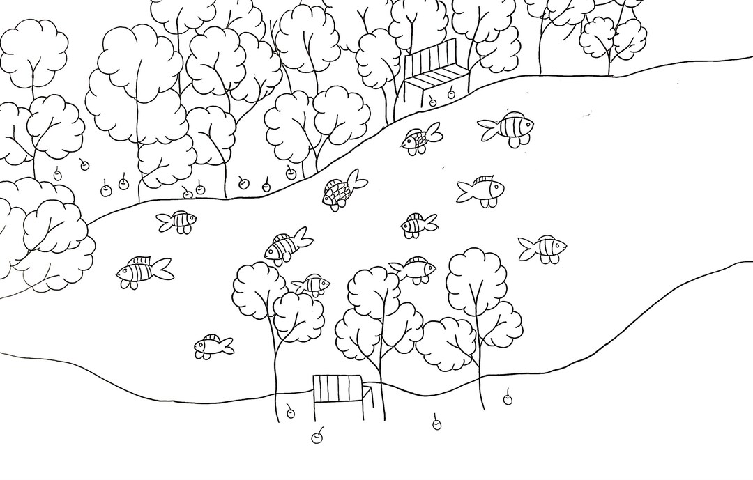 Landscape Colour Page With Lake and Fish,pen,fineliner(digital ...