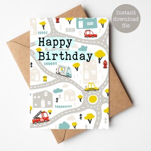 Printable Boys Happy Birthday Card Road Map Kids Birthday - Etsy