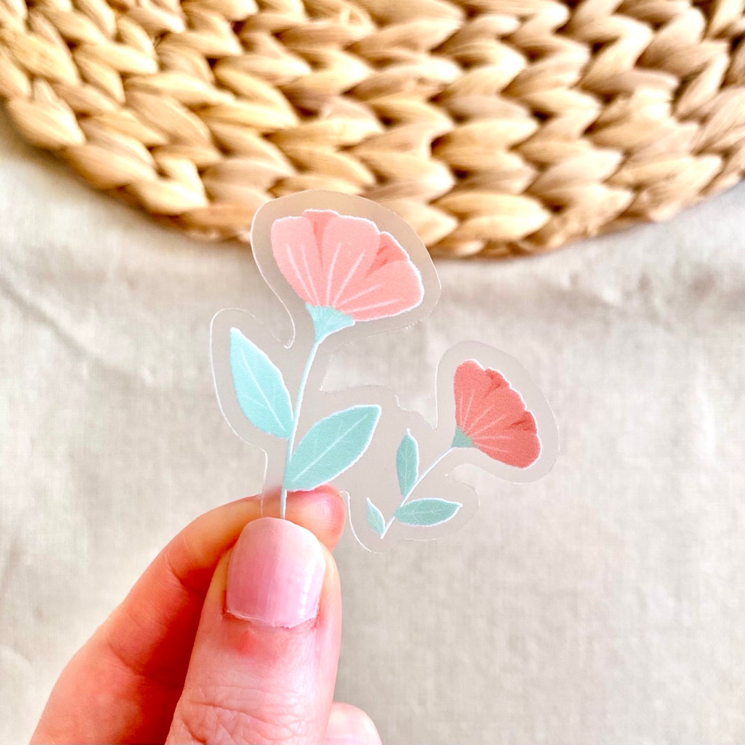 Pink Single Petal Roses Clear Vinyl Sticker | Roses Transparent Die-cut ...