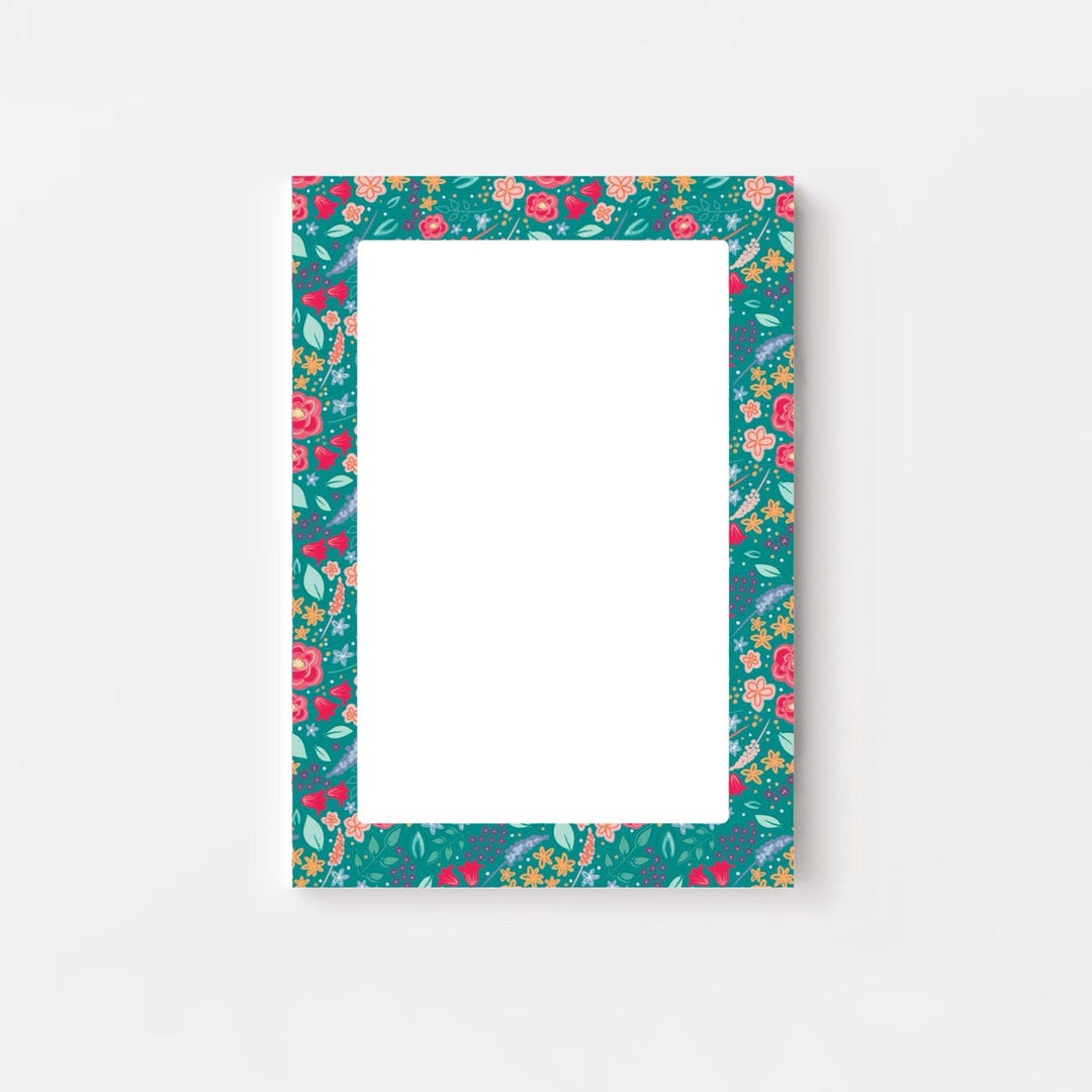 A6 Teal Wildflower Notepad | Teal Flower Patterned 50 Page Notebook ...