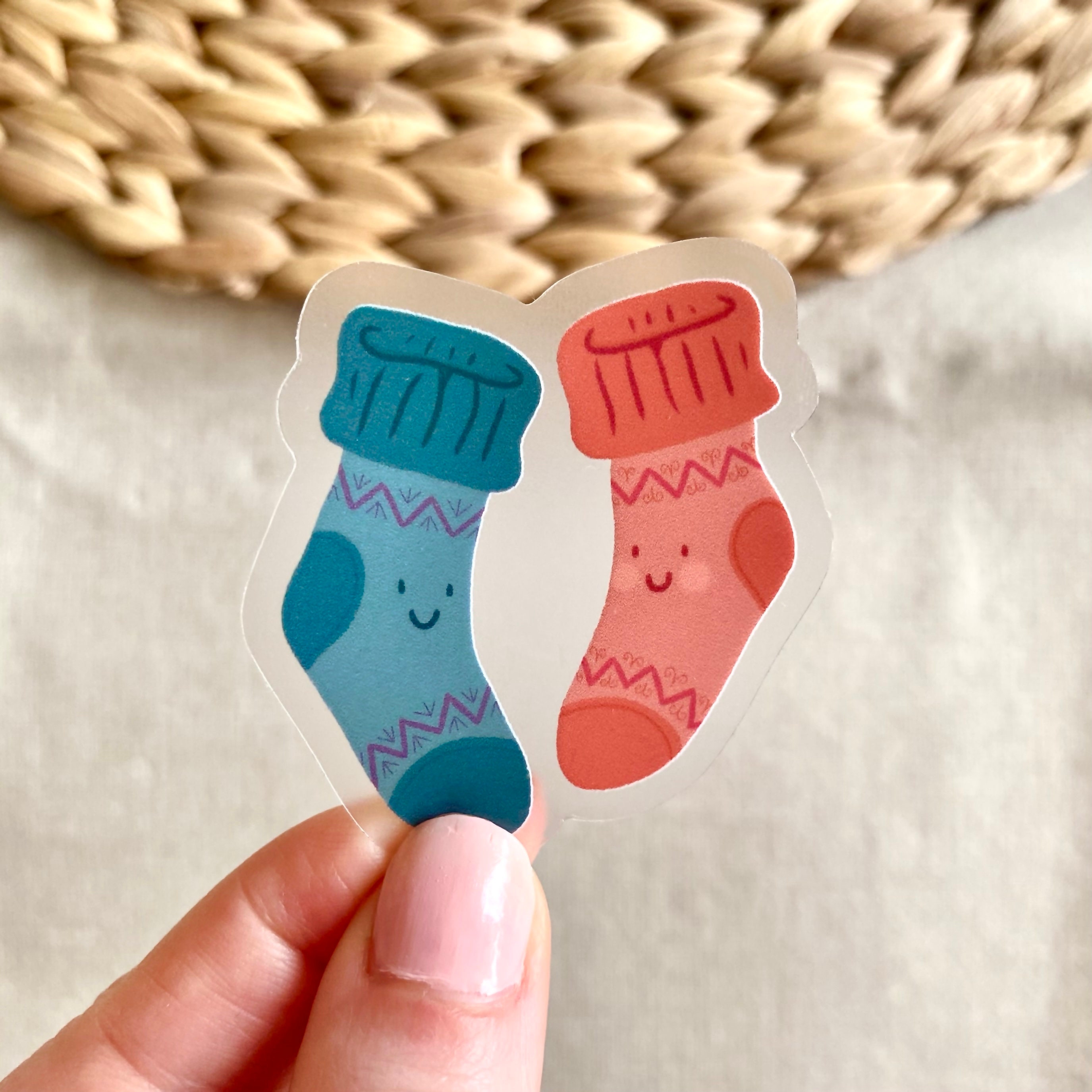 Cute Mismatched Socks Clear Vinyl Sticker | Transparent Happy Pair of ...