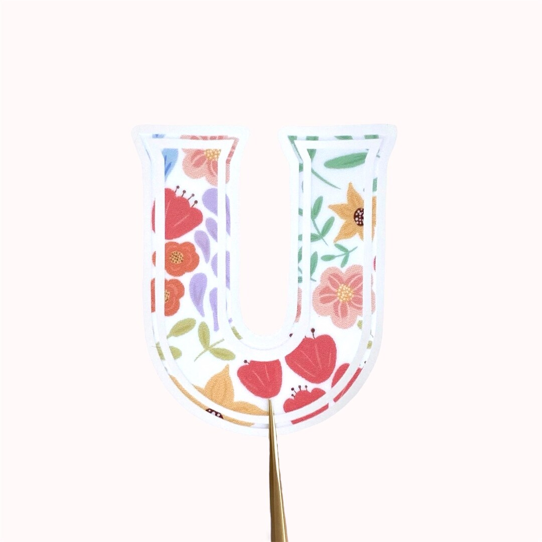 Floral Letter U Sticker - Summer Blooms Vinyl Initial Decal - Etsy