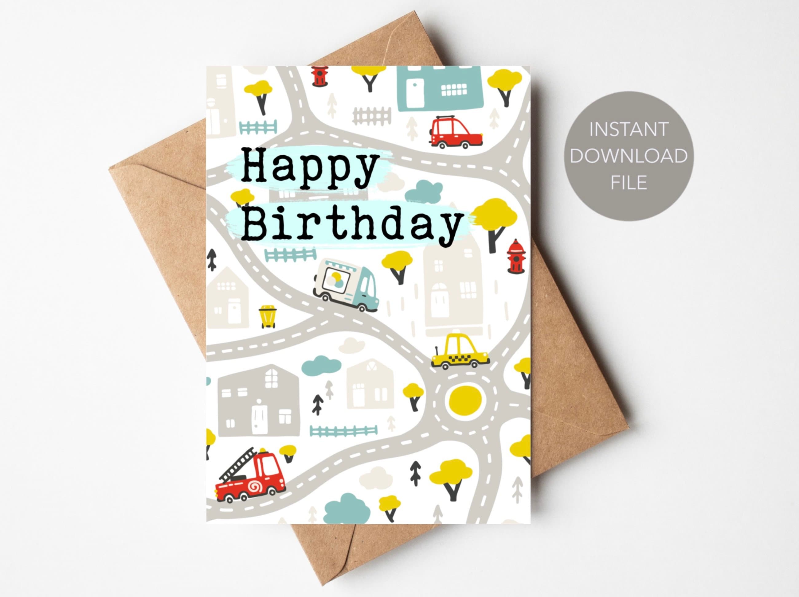 Printable Boy’s Happy Birthday Card | Road Map Kids Birthday Card PDF ...