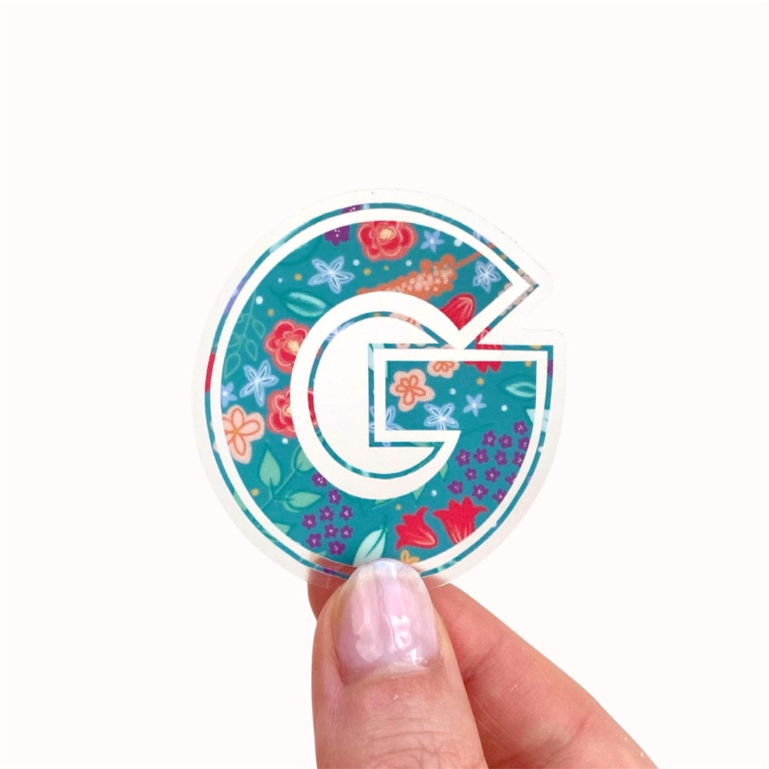Letter “G” Teal Wildflowers Clear Vinyl Sticker | Transparent Die-cut ...