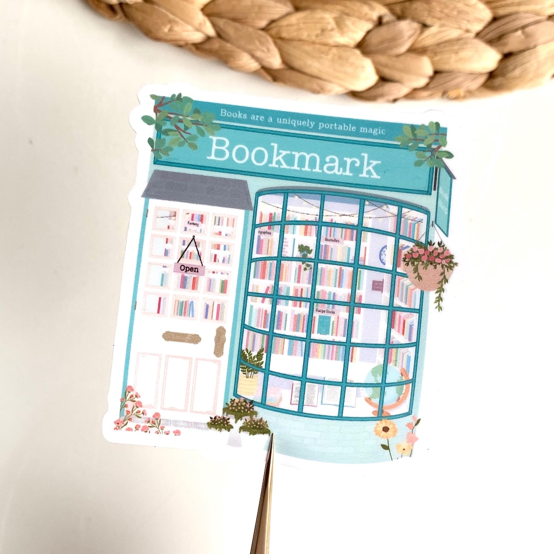 Bookshop Vinyl Sticker | Die-cut Waterproof Book Store Sticker | Teal ...