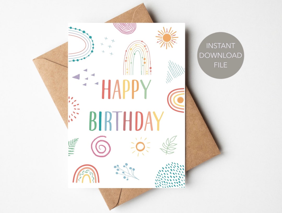 Happy Birthday Boho Rainbows Printable Card Happy Birthday - Etsy Australia
