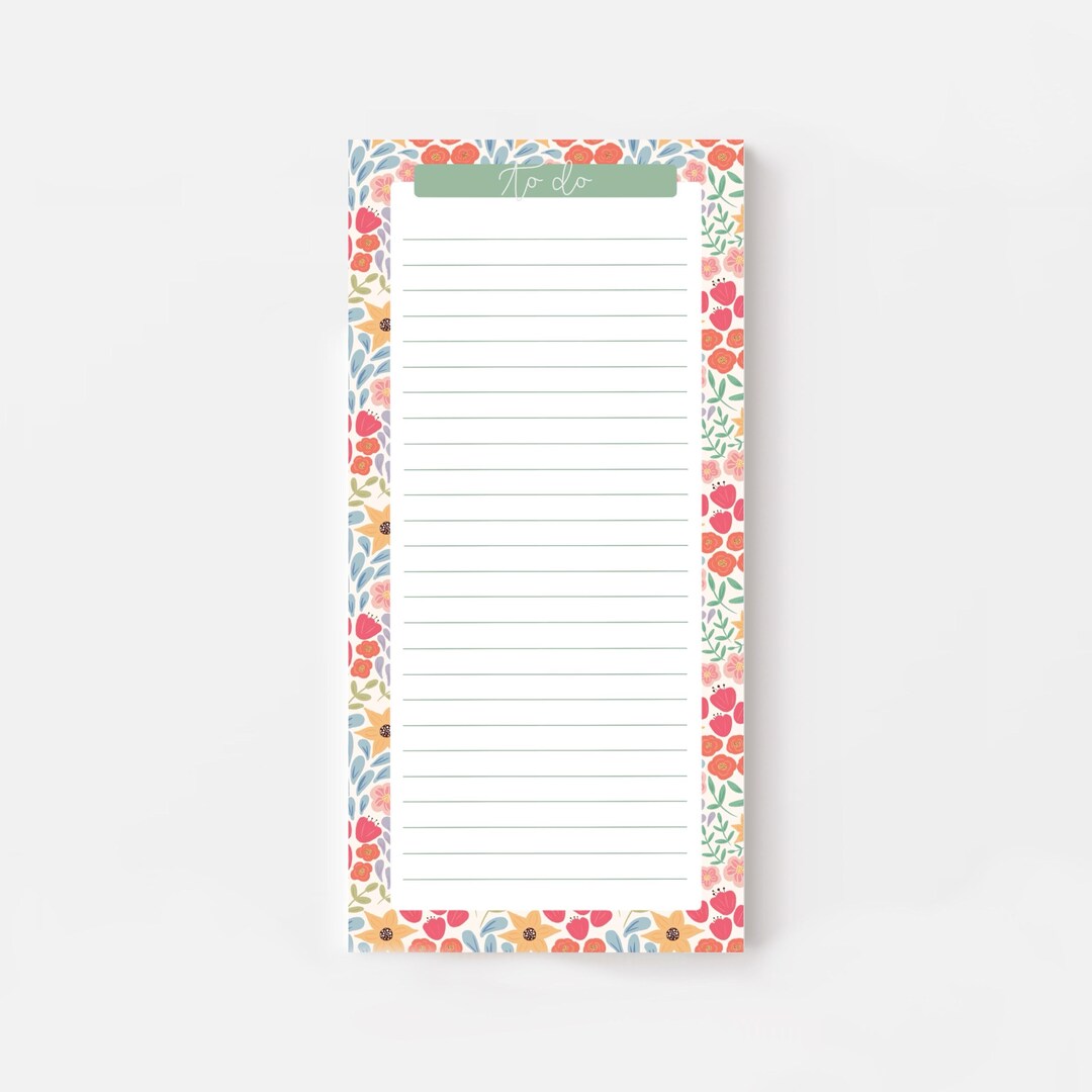 Floral to Do List Notepad - Summer Blooms Pattern, 50 Slim Tear-off ...