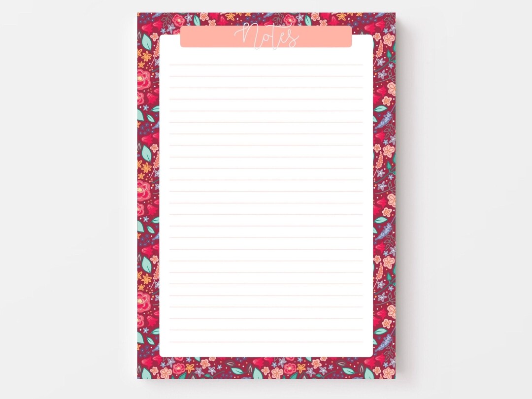 Pink Wildflower A5 Lined Notepad | Mulberry Pink Flower Patterned 50 ...