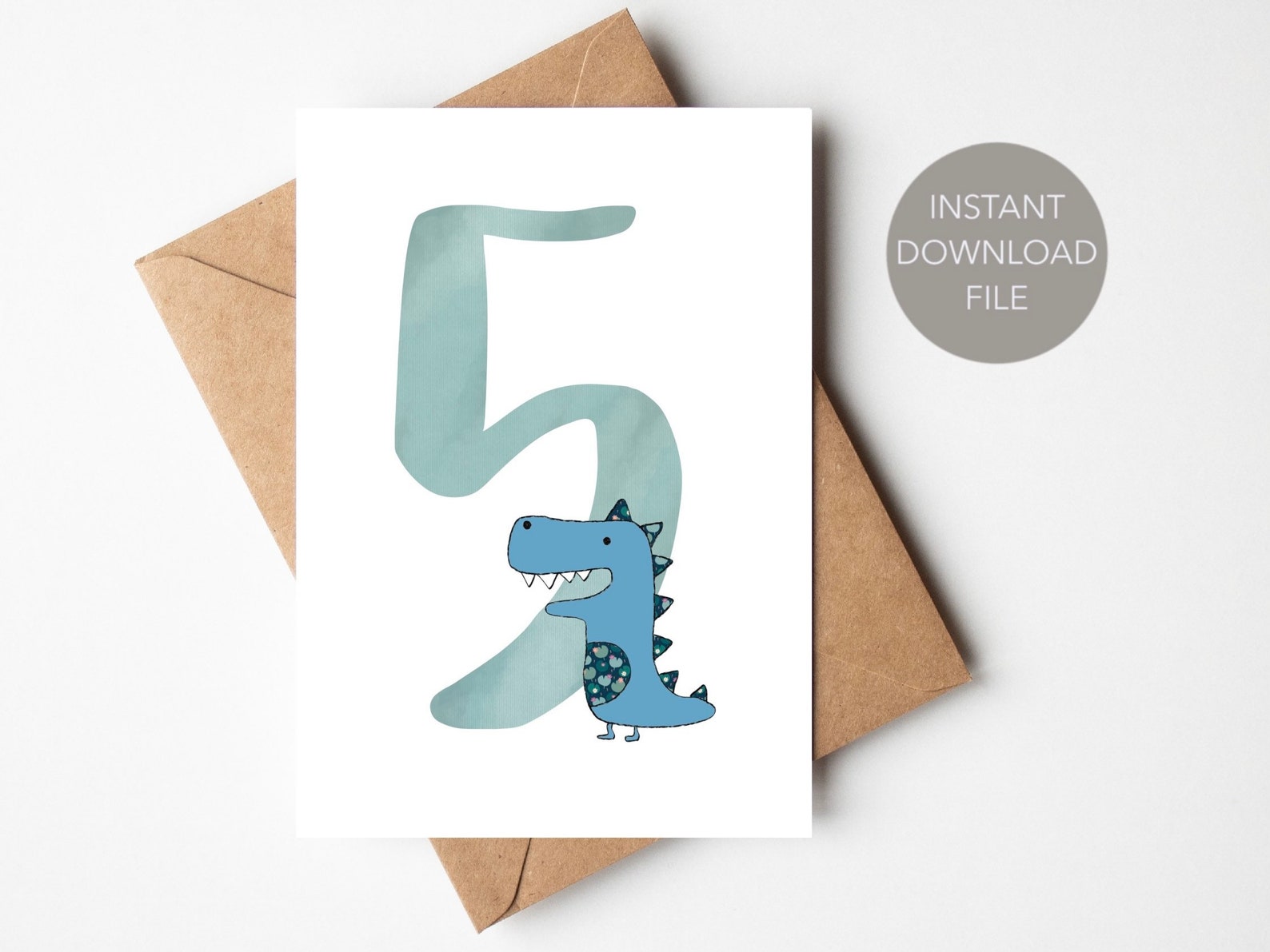 Printable Dinosaur 5th Birthday Card | 5 Year Old Boy PDF Birthday Card ...