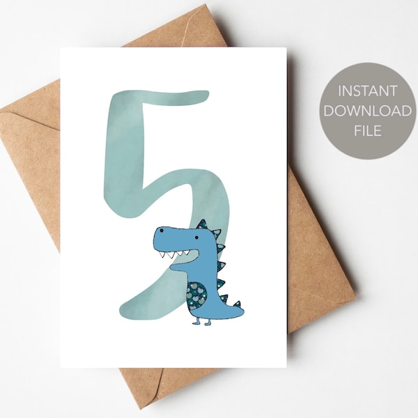 5 Year Old Dinosaur Birthday Card - Etsy