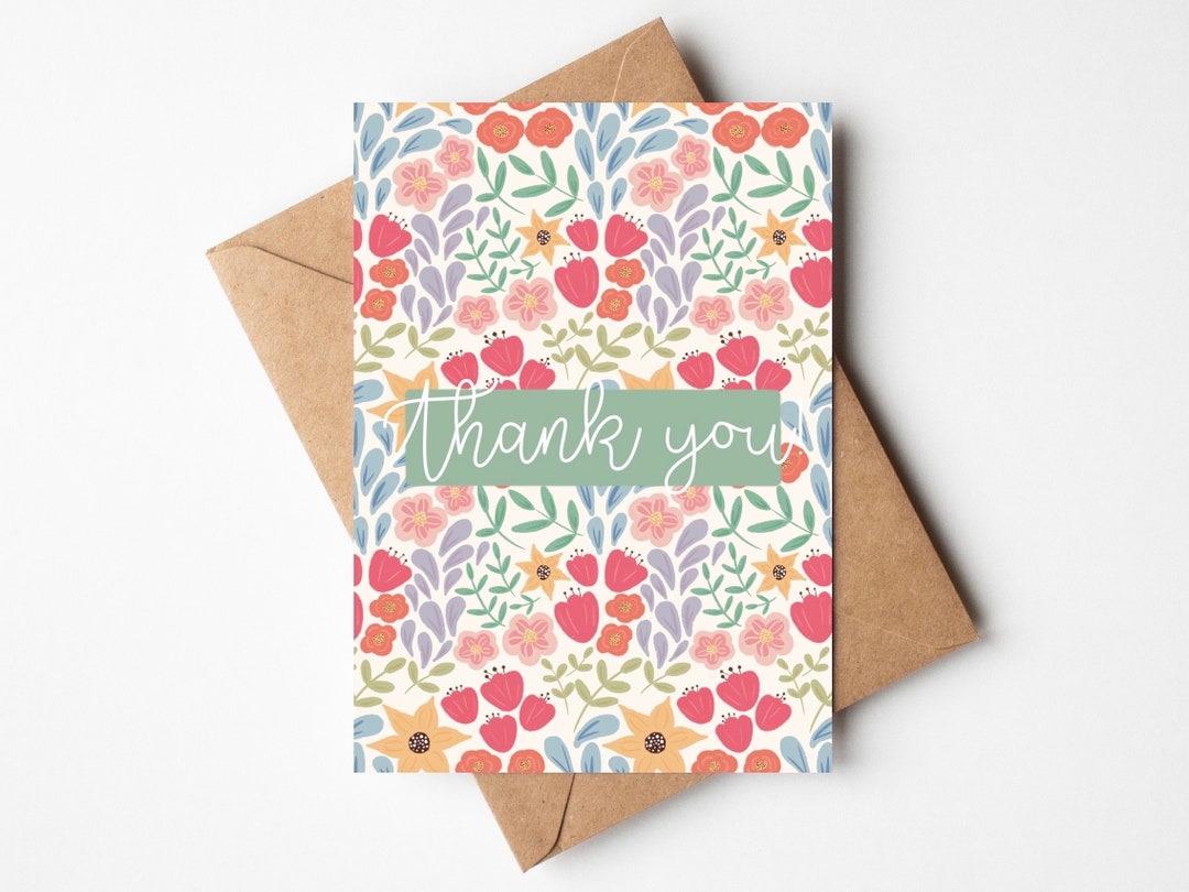 Summer Blooms Thank You Card A6 | Bright Flower Patterned Notecard ...