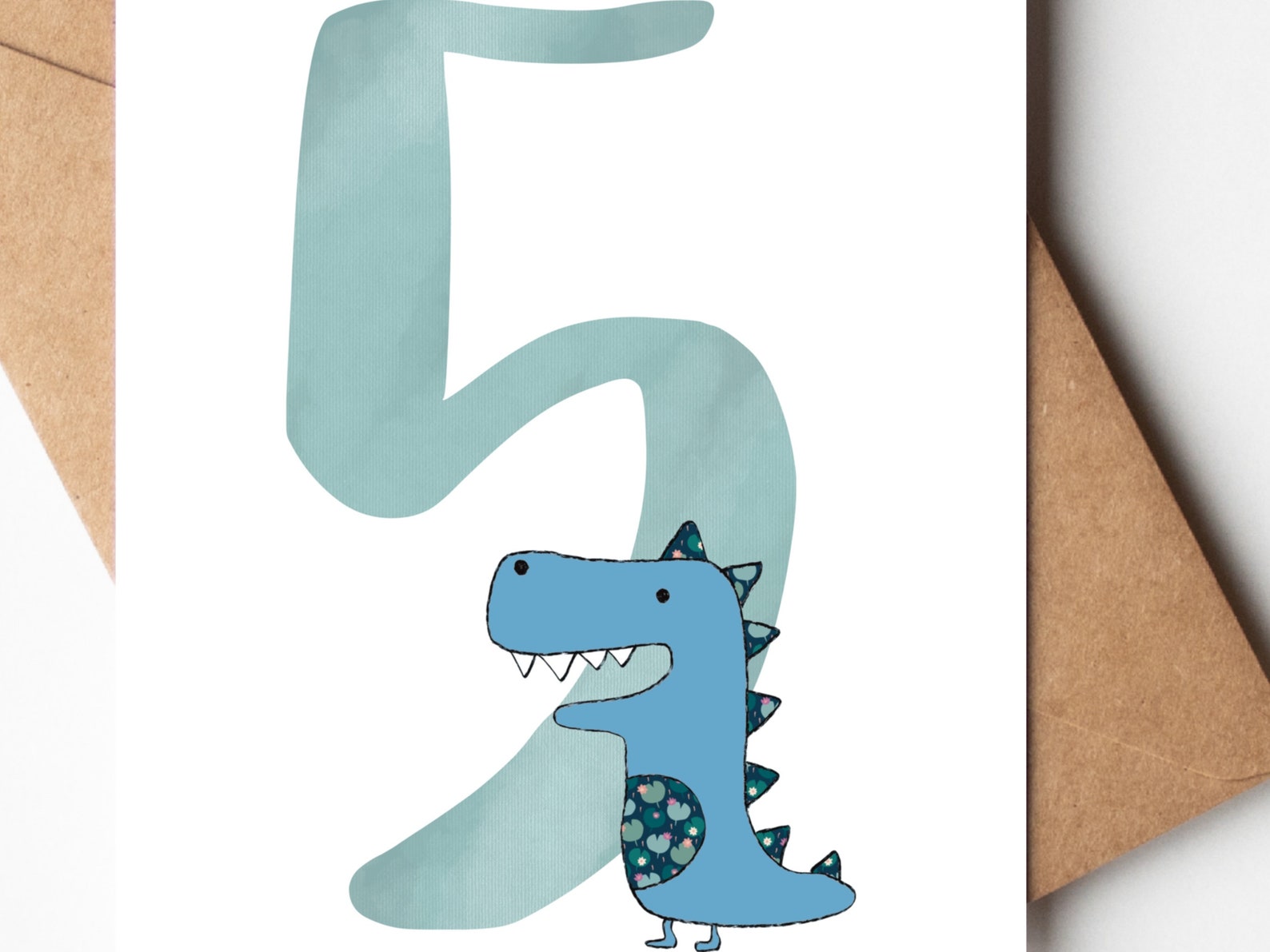 Printable Dinosaur 5th Birthday Card | 5 Year Old Boy PDF Birthday Card ...