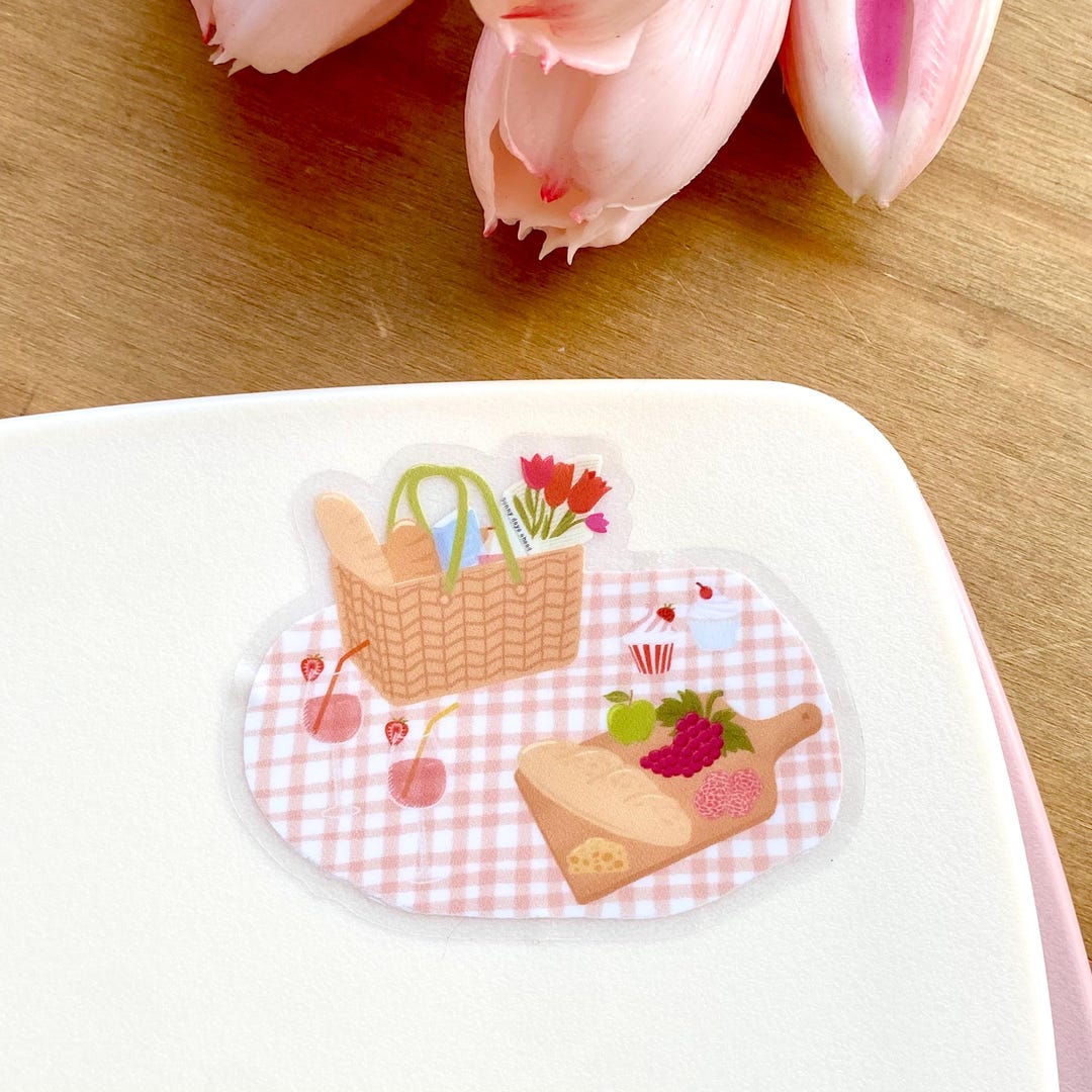 Picnic Blanket Clear Vinyl Sticker: Pink Gingham Waterproof Decal - Etsy