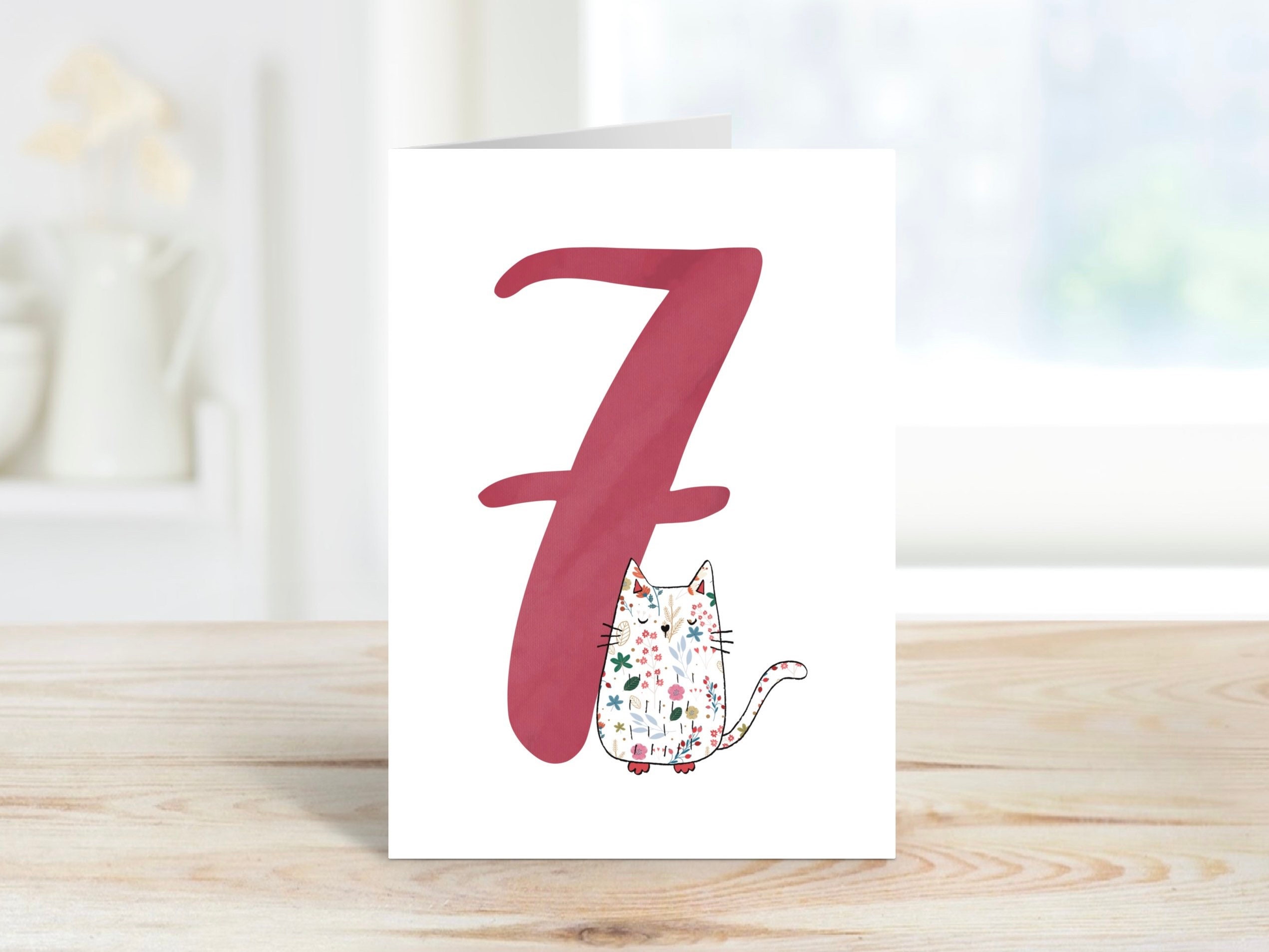 Cute Cat Printable 7th Birthday Card | 7 Year Old PDF Birthday Card ...