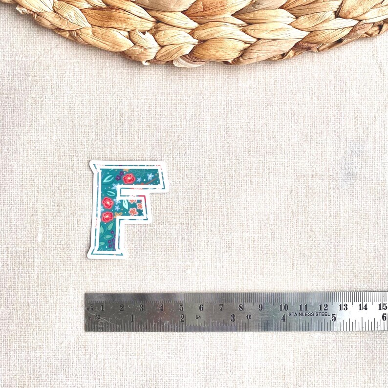 Letter “F” Teal Wildflowers Clear Vinyl Sticker | Transparent Die-cut ...