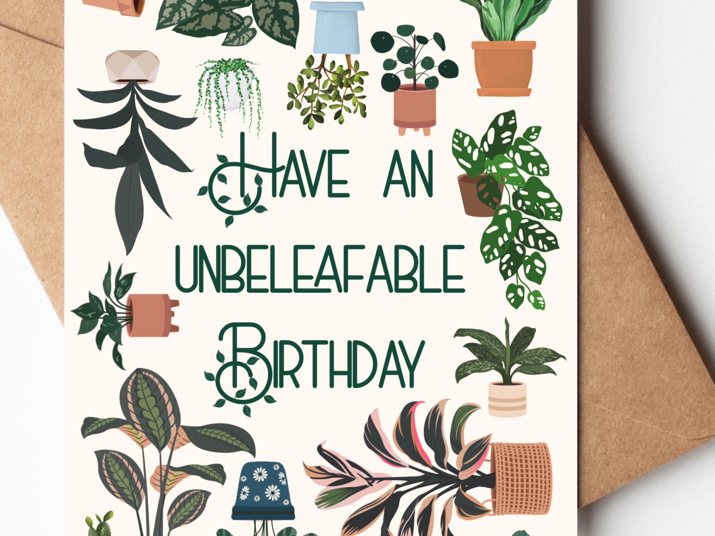 Printable Houseplant Birthday Card | Unbeleafable PDF Birthday Card ...