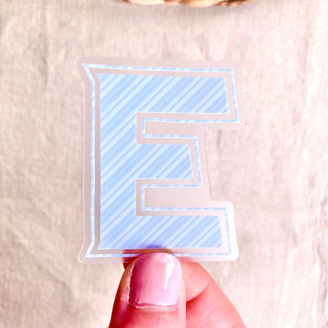 Letter “E” Blue Stripes Clear Vinyl Sticker | Transparent Die-cut ...