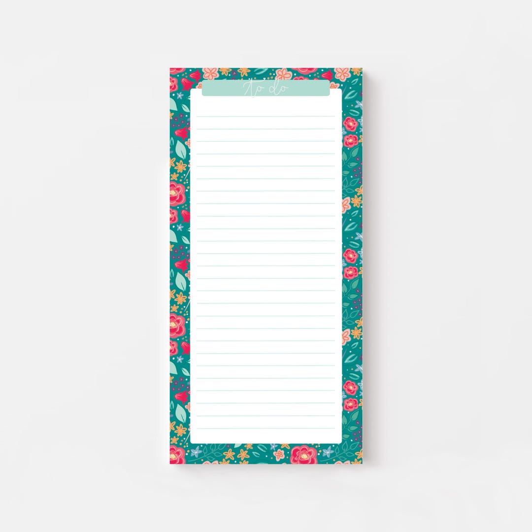 Teal Wildflower To-do List Notepad - Slim Floral Desk Pad, 50 Pages - Etsy