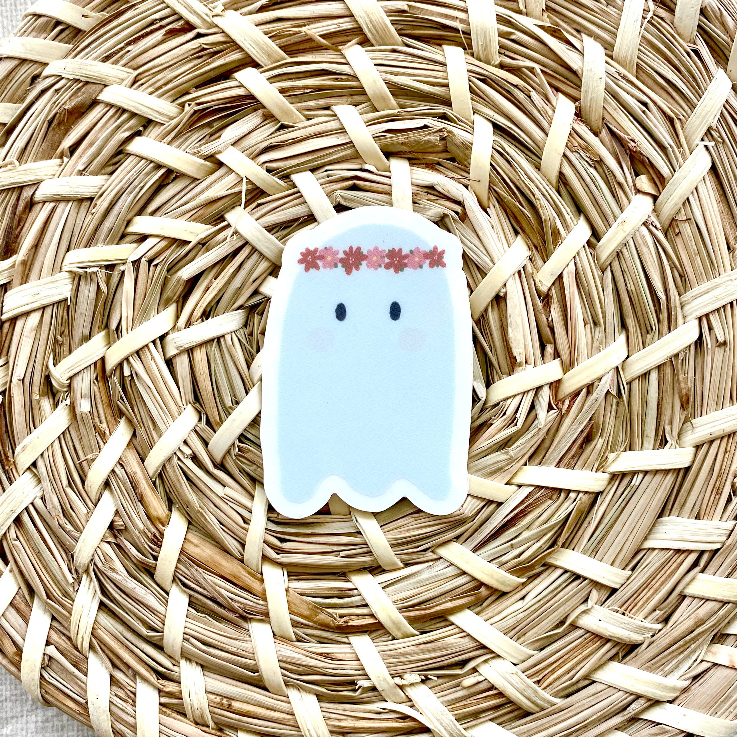 Flower Crown Ghost Clear Vinyl Sticker | Die-cut Waterproof Halloween ...
