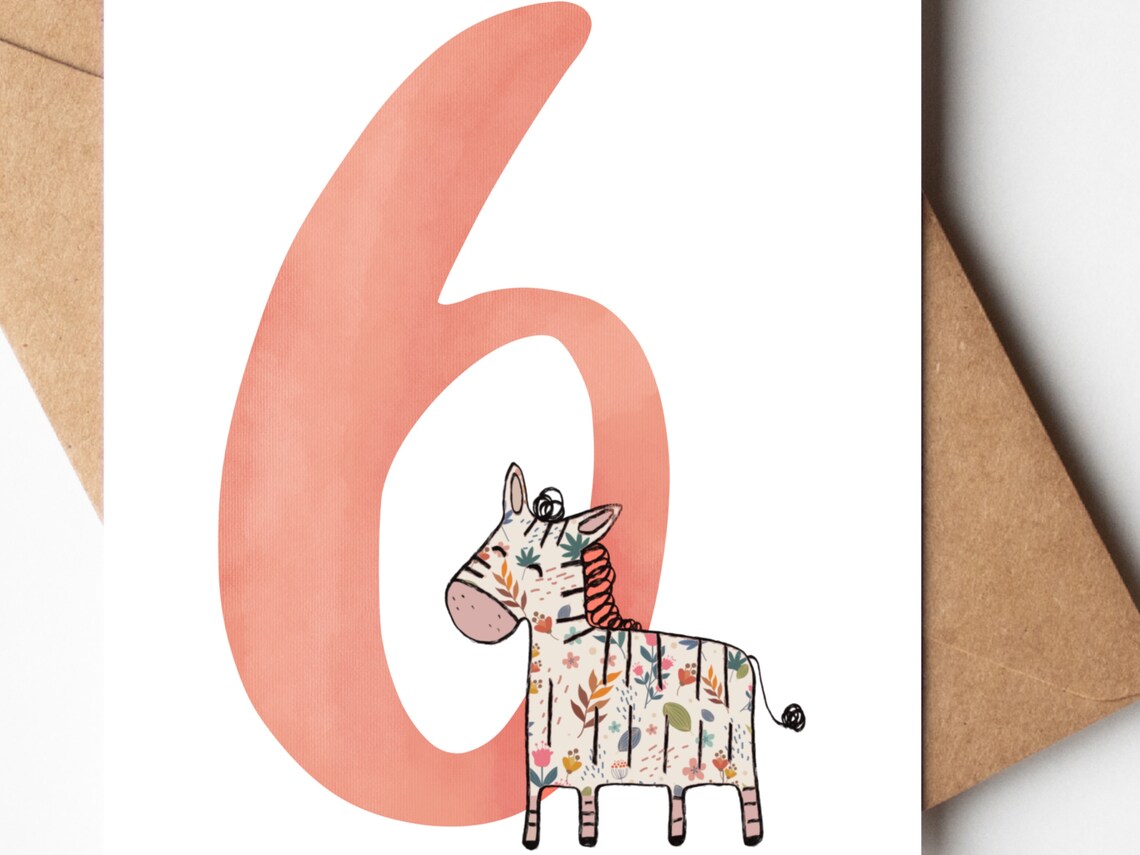 Cute Printable 6th Birthday Card 6 Year Old Girl Birthday Card ...