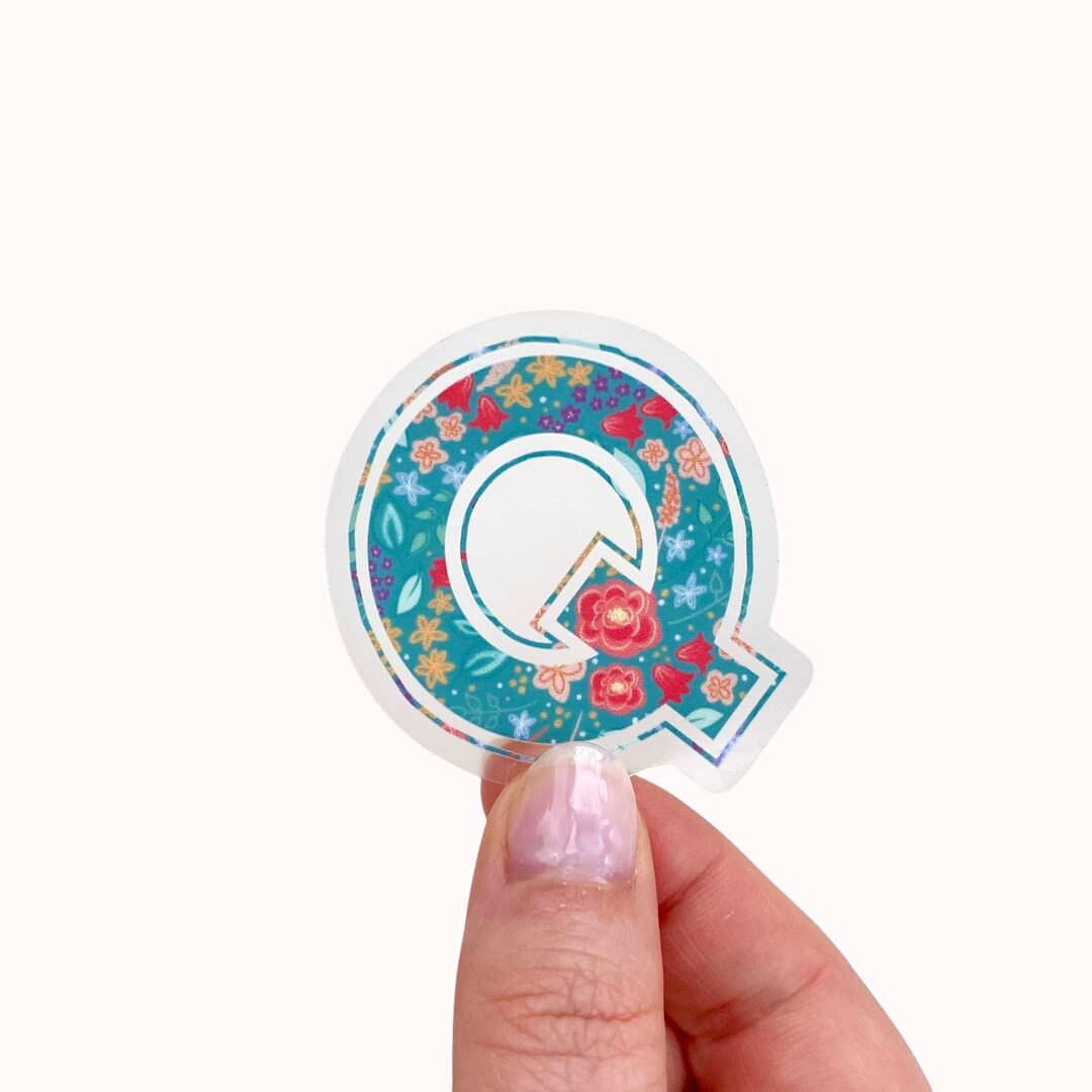 Floral Letter Q Sticker - Teal Wildflowers Initial Decal, Waterproof ...