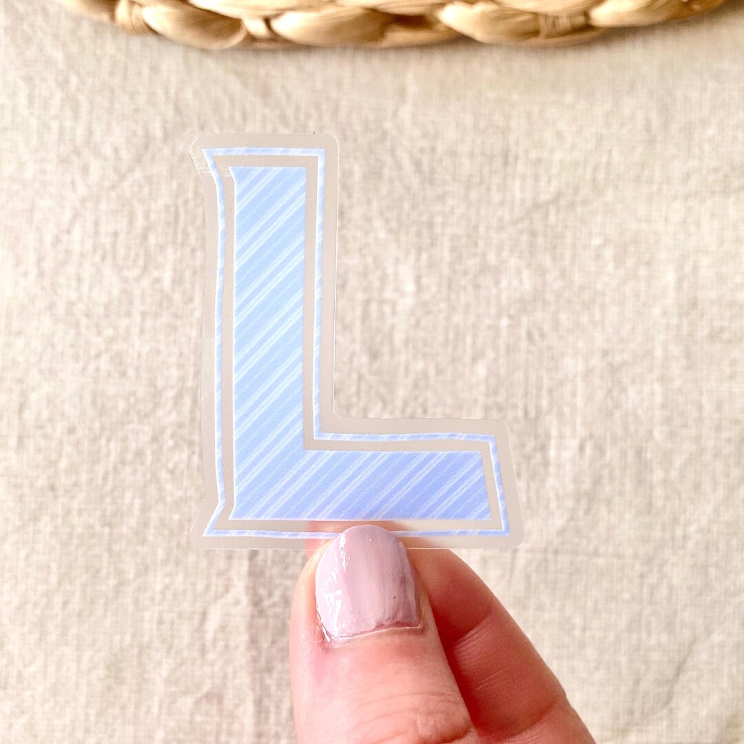 Letter “L” Blue Stripes Clear Vinyl Sticker | Transparent Die-cut ...