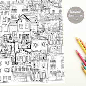 Printable Town Colouring Sheet for All Ages | House Colouring Page for ...