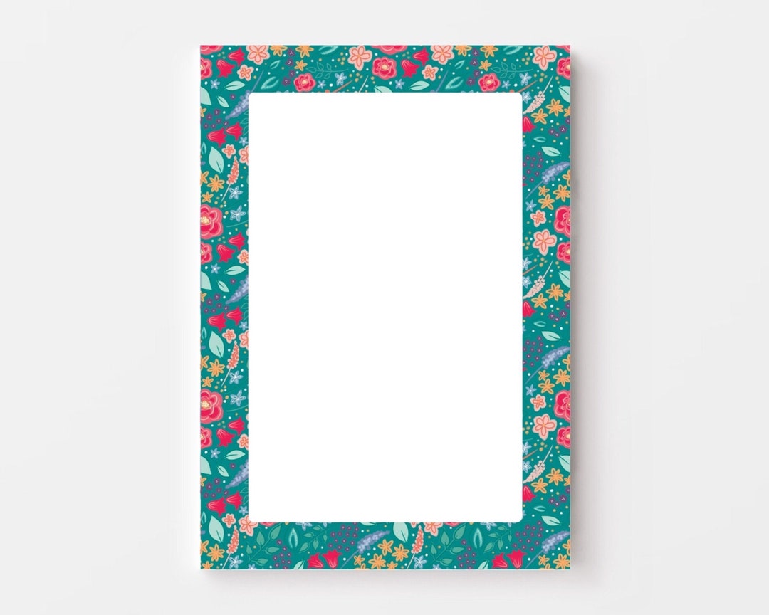 A6 Teal Wildflower Notepad | Teal Flower Patterned 50 Page Notebook ...