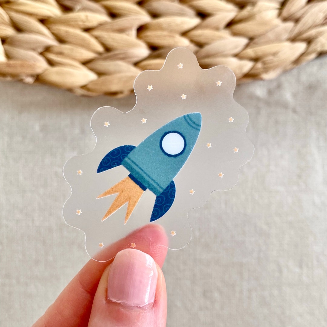 Blue Swirly Rocket Clear Vinyl Sticker | Rocket Transparent Die-cut ...