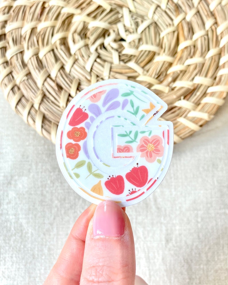 Letter “G” Summer Blooms Clear Vinyl Sticker | Transparent Die-cut ...