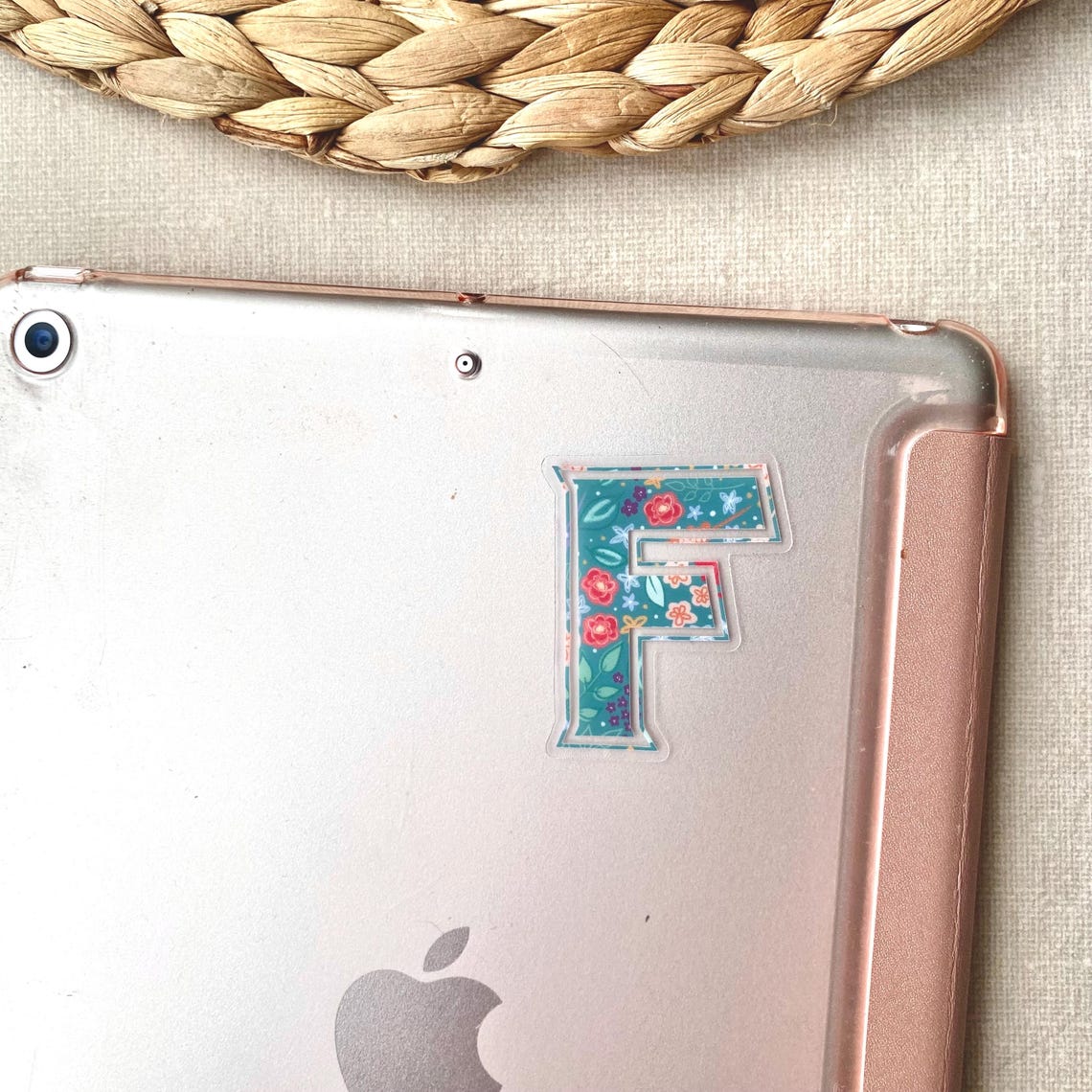 Letter “F” Teal Wildflowers Clear Vinyl Sticker | Transparent Die-cut ...