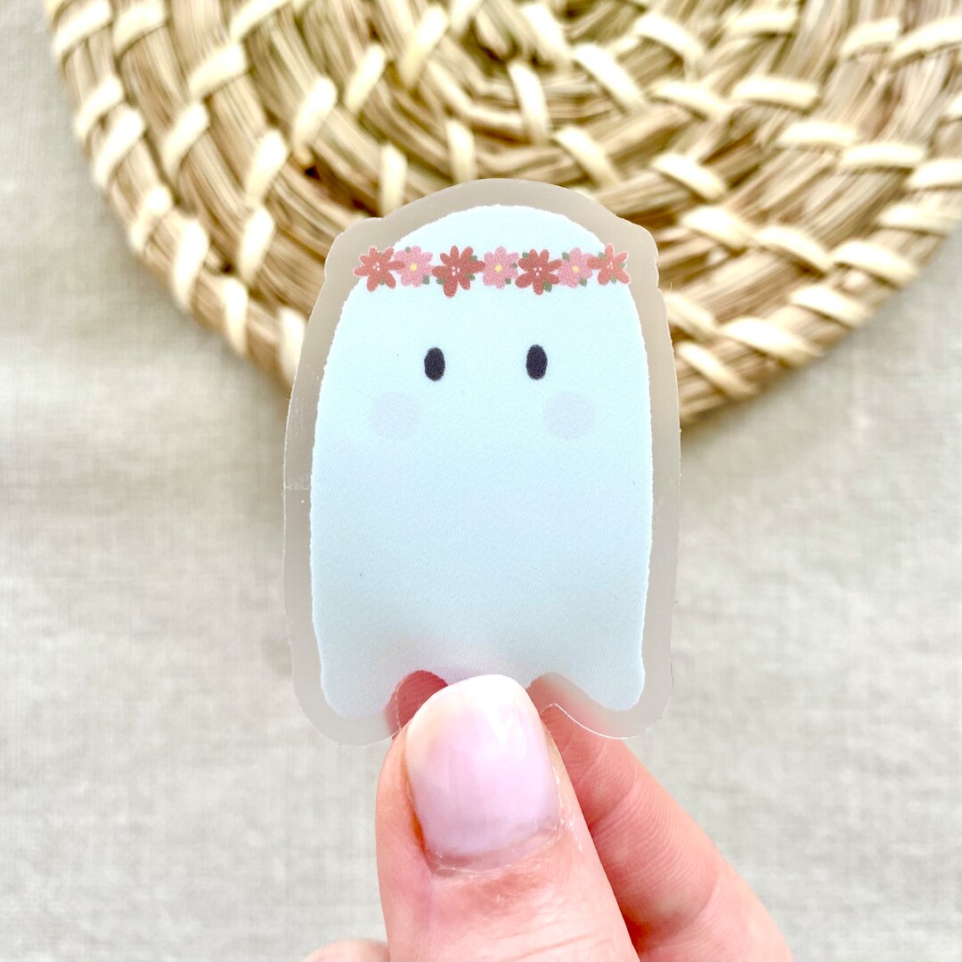 Flower Crown Ghost Clear Vinyl Sticker | Die-cut Waterproof Halloween ...