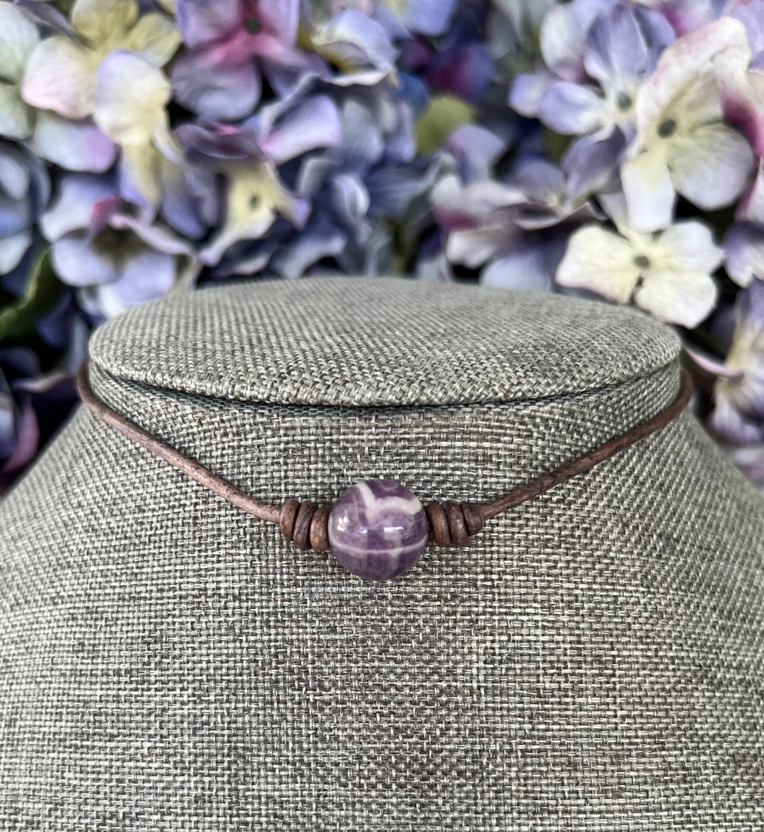 One Stone Amethyst Knotted Leather Choker -one Stone Amethyst Knotted ...