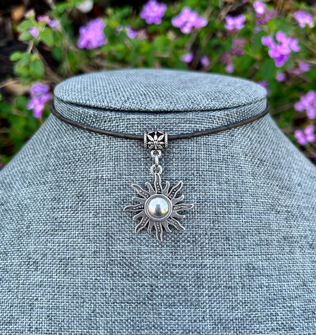 Boho Chic Sun Charm Necklace/ Leather Necklace, Boho Necklace/boho Sun ...