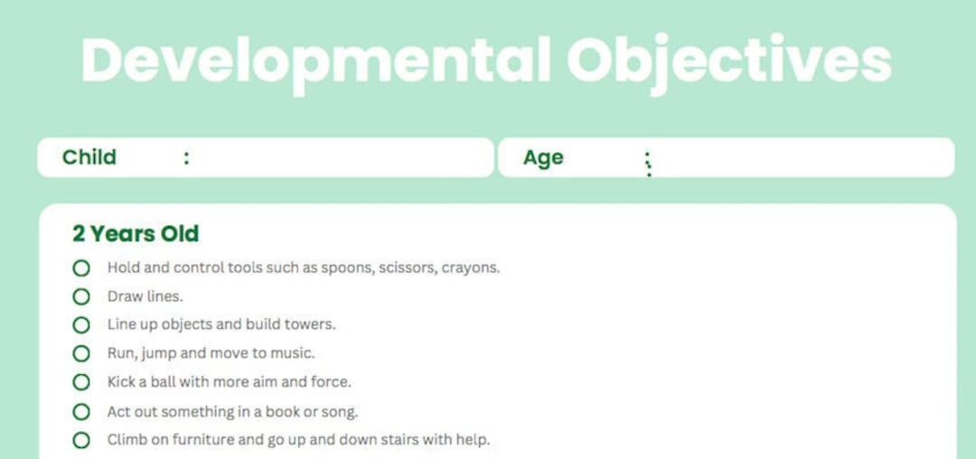 Developmental Objectives Checklist Ages 2-5 Years - Etsy