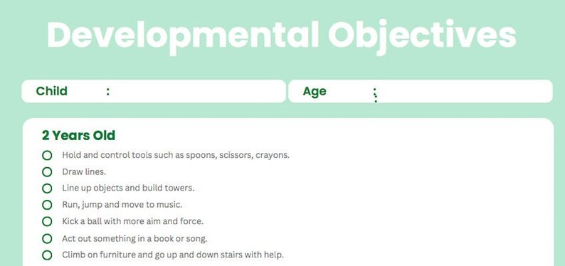 Developmental Objectives Checklist Ages 2-5 Years - Etsy