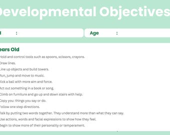 Developmental Checklist Ages 2 Months - 5 Years - Etsy