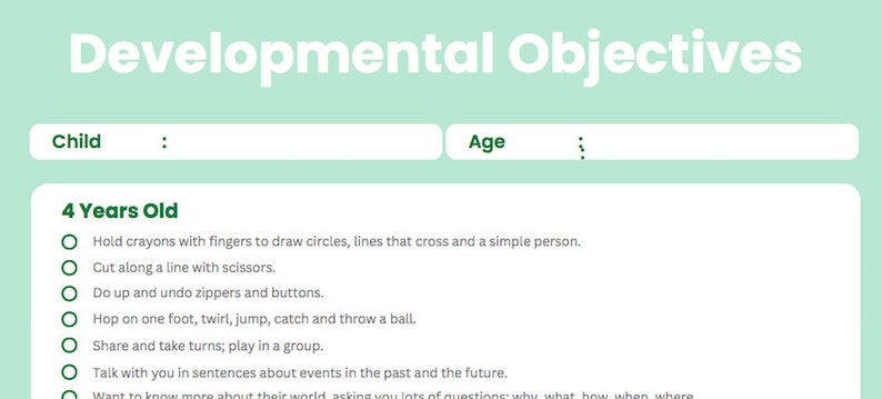 Developmental Objectives Checklist Ages 2-5 Years - Etsy