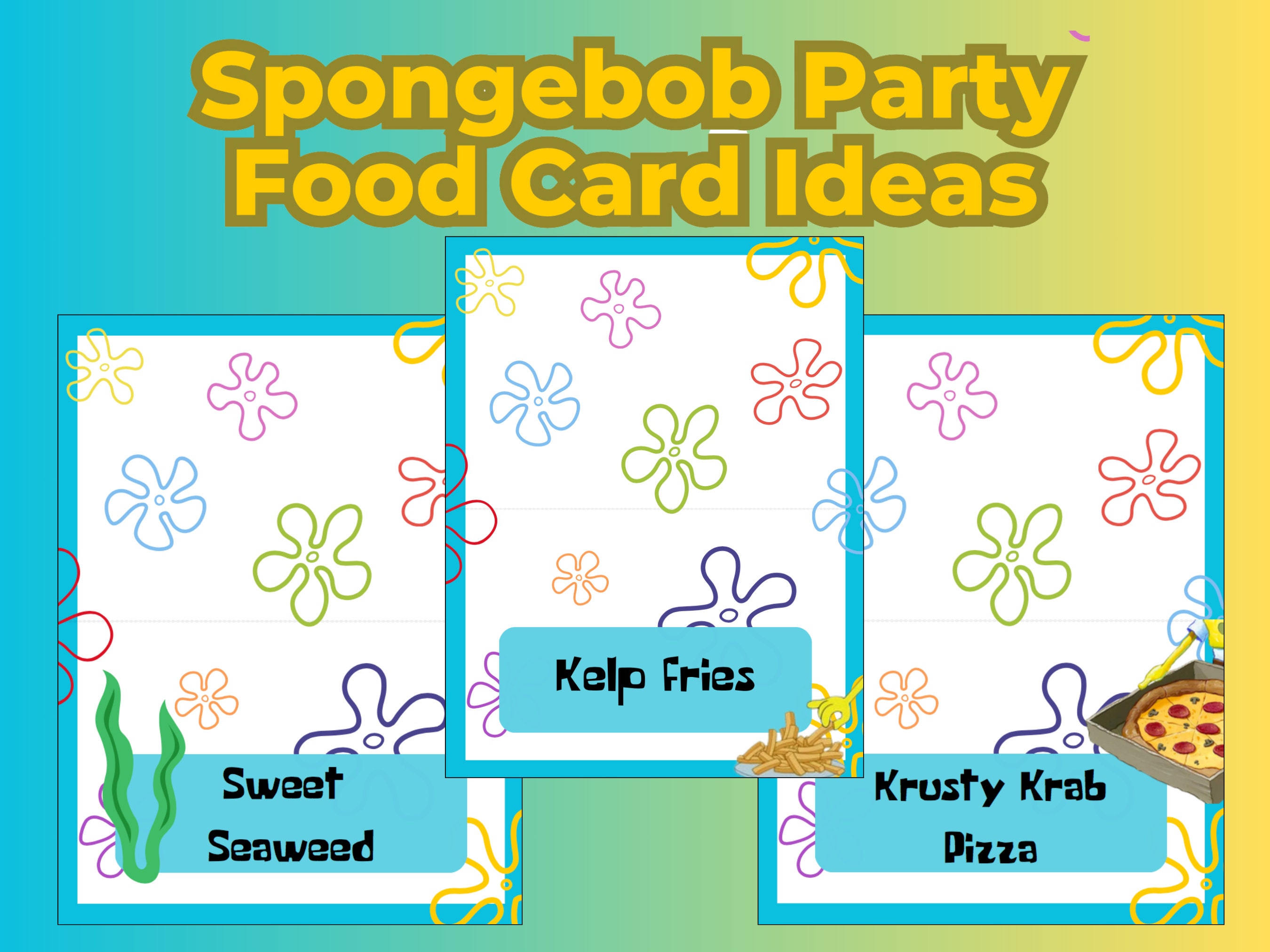 Spongebob Themed Food Cards for Party - Etsy